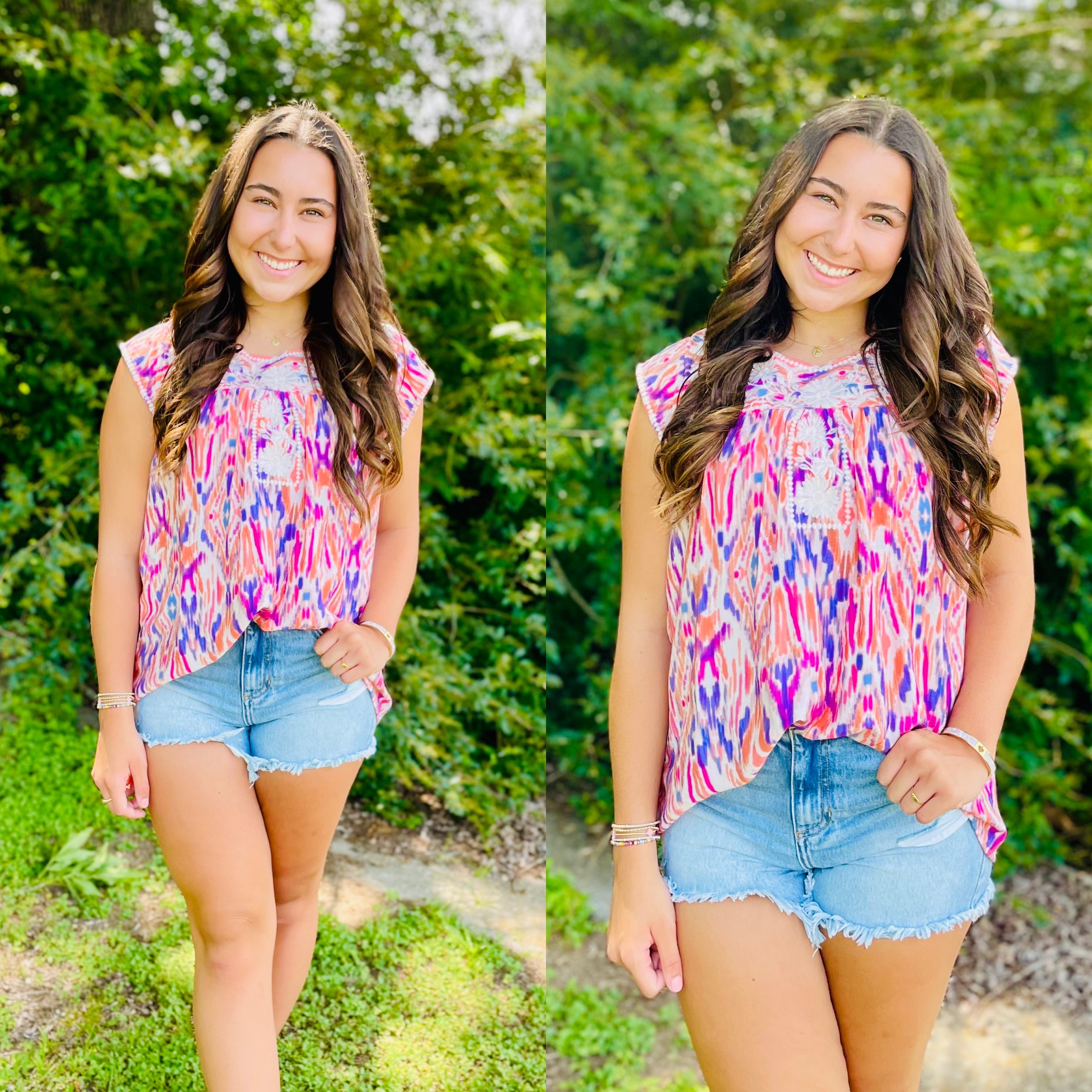 Vacay Embroidered Yoke Top – Delta Dawn Gifts